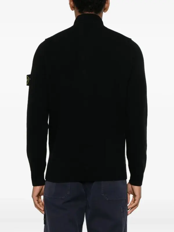 Stone Island Wool Turtleneck Sweater With Buttoned Placket And Logo Patch