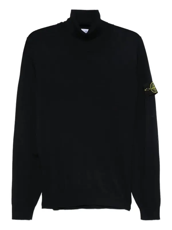 Stone Island Wool Turtleneck Sweater With Logo Patch - Blue