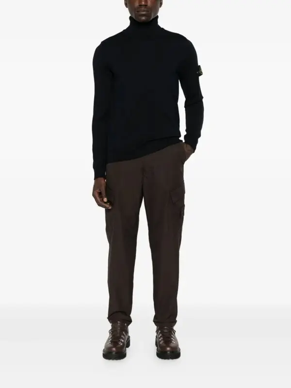 Stone Island Wool Turtleneck Sweater With Logo Patch - Blue