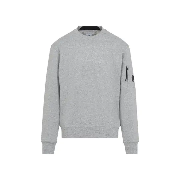 C.P. COMPANY Diagonal Raised Fleece Crewneck Sweater With Lens Detail - Greystone