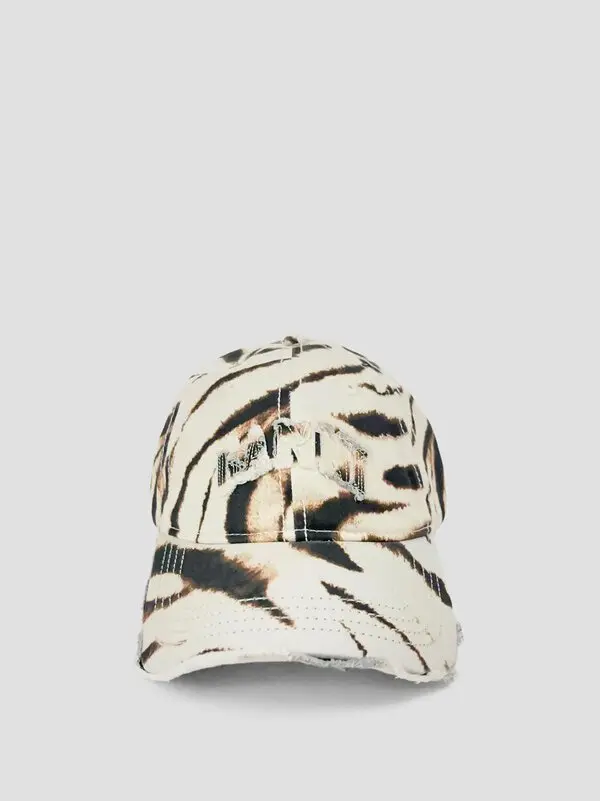 GANNI Washed Cotton Canvas Zebra Print Cap