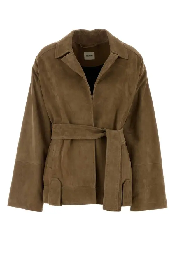 Khaite Biscuit Suede Alder Jacket With Belted Waist - Camel