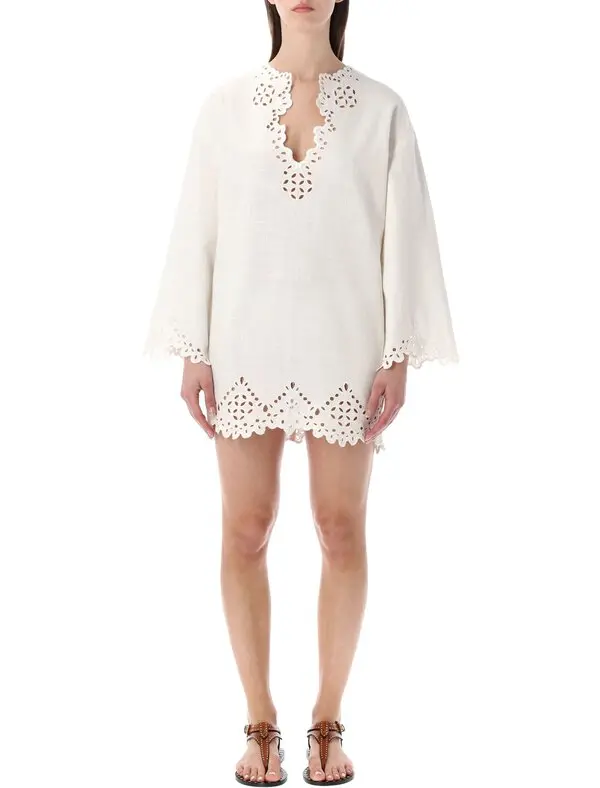 MARANT ETOILE Embroidered Lace Trim Mini Dress - White