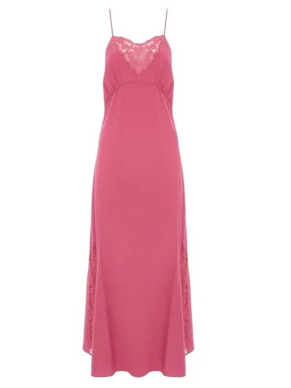 Chloé Silk Slip Dress With Lace Inserts - Fucsia