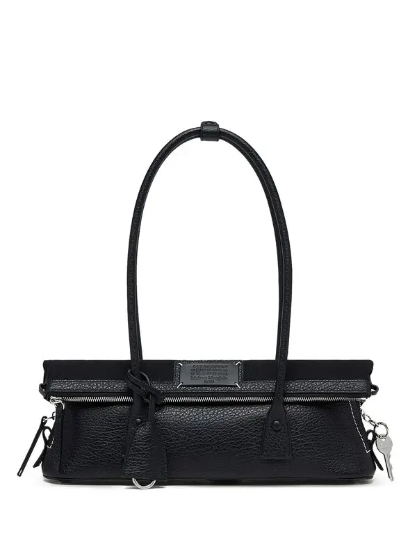 MAISON MARGIELA Embossed Grained Leather Handbag With Round Handles And Removable Strap
