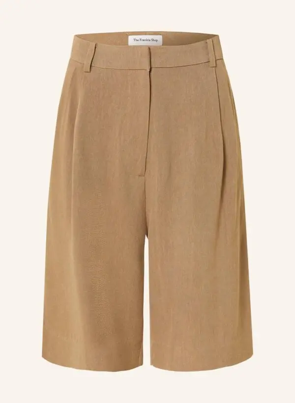 THE FRANKIE SHOP Linen Blend Bermuda Shorts - Camel