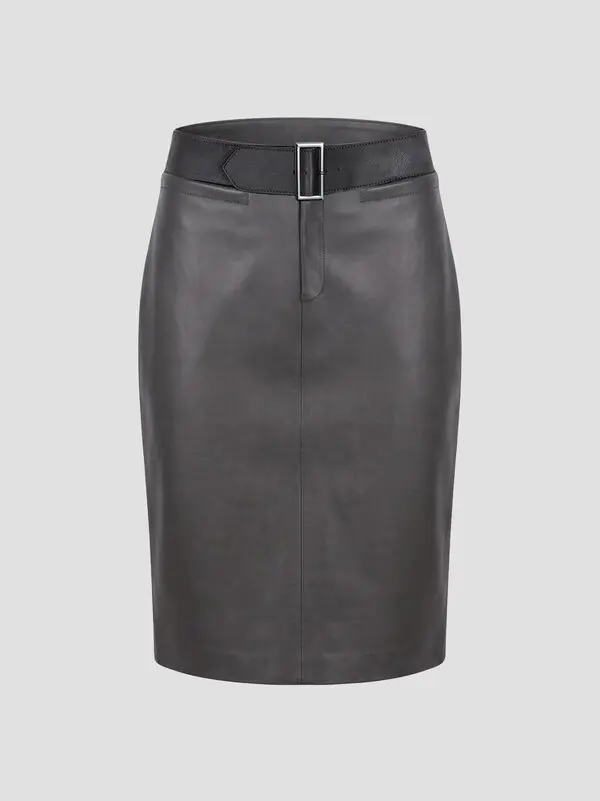 LAMIA LAGHA Belted Leather Mini Skirt