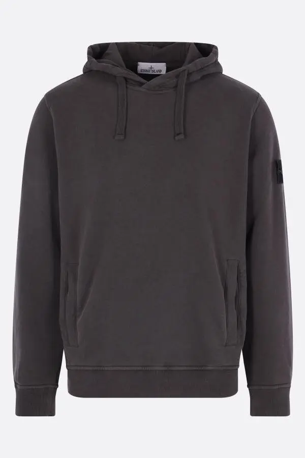 Stone Island Cotton Drawstring Hoodie With Kangaroo Pocket And Sleeve Badge - Grigio