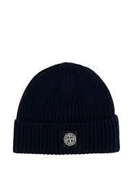 Stone Island Rws Beanie In 100% Virgin Wool - Black