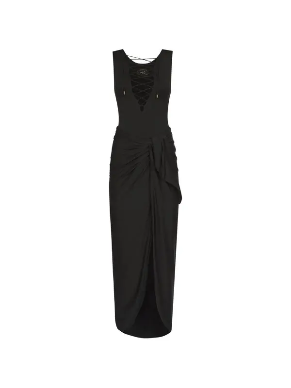 TALLER MARMO Two-piece Lace-up Scoop Back High-cut Swim Set With Detachable Pareo - Nero