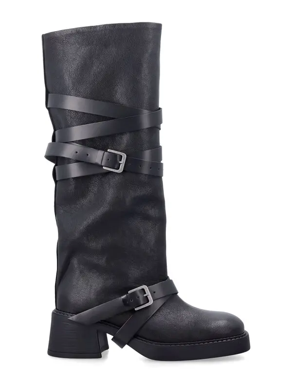 MIISTA Katarzyna Mini Leather Boots With Wraparound Buckle Straps
