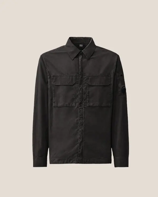 C.P. COMPANY C. P. Company Organic Gabardine Zipped Lens Overshirt - Black