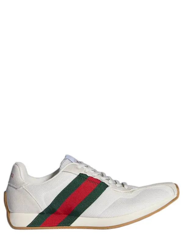 Gucci Aged-effect Mesh & Suede Sneakers With Grosgrain Trim And Interlocking G Detail - Bianco