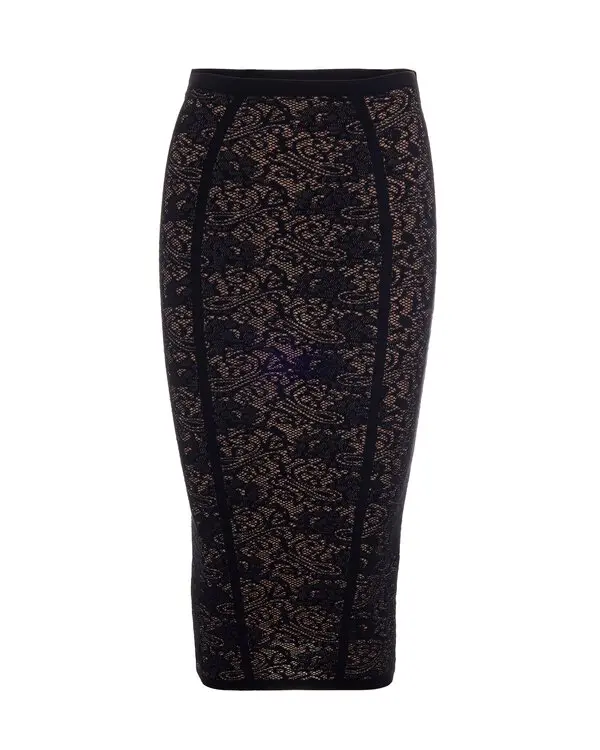 Elisabetta Franchi Lace Overlay Pencil Skirt - Nero/pelle