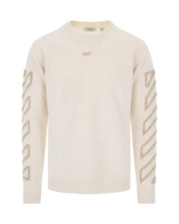 Off-White Oversized Knit Sweater With Graphic Detail - Cream
