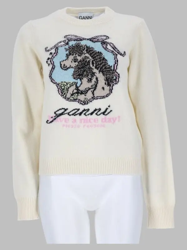 GANNI Graphic Crewneck Sweater - Beige