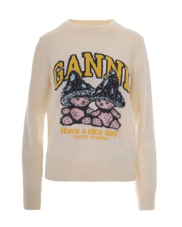 GANNI Graphic Crewneck Sweater - Egret