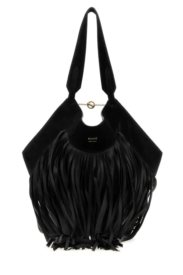 Khaite Lotus Small Fringe Mini Tote Handbag - Black