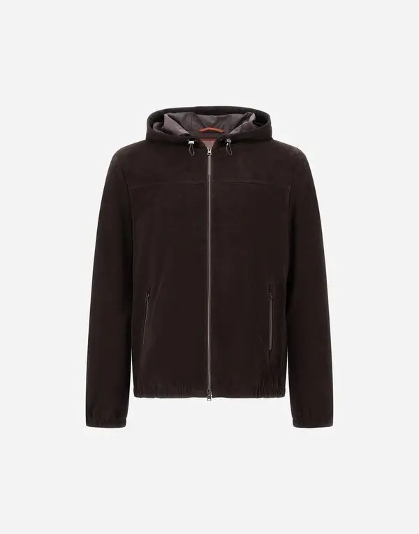 Herno Goat Leather Zip-up Jacket With Hood