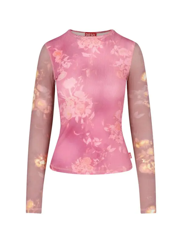 DIESEL® Floral Print Sheer Long Sleeve Top