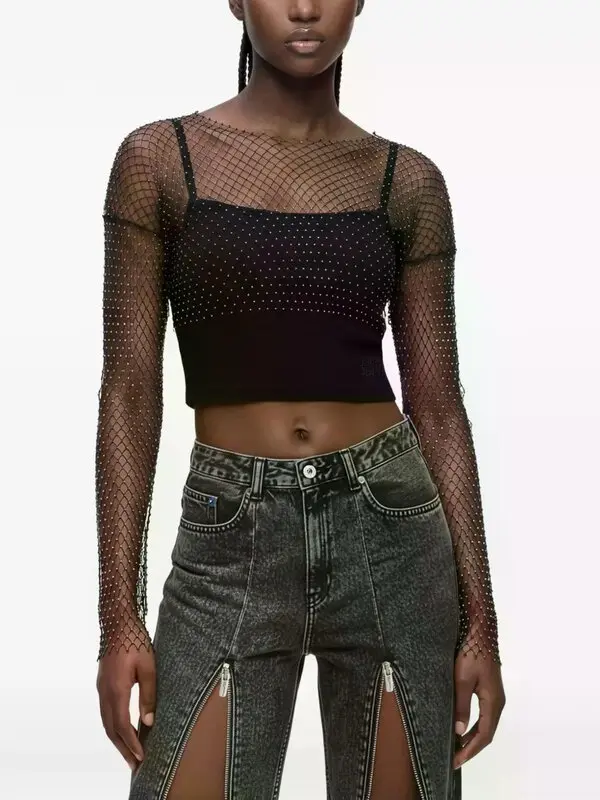 Karl Lagerfeld Embellished Mesh Top - Black