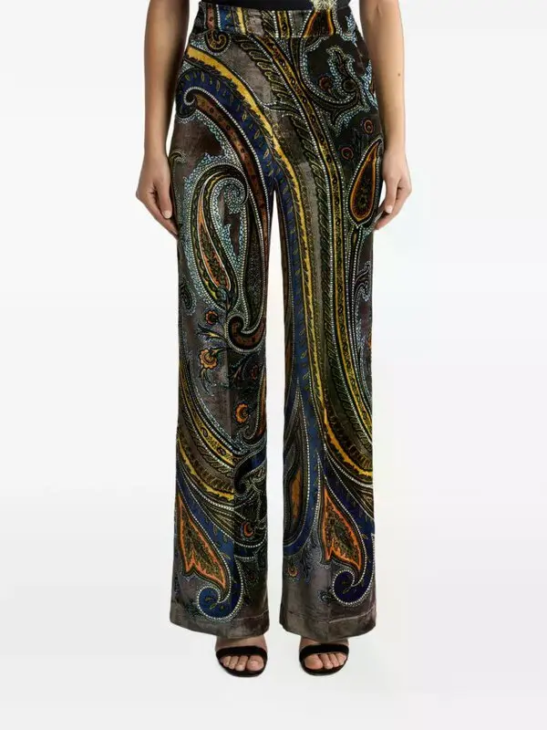 Etro Paisley Motif Velvet Wide-leg Trousers - Grey