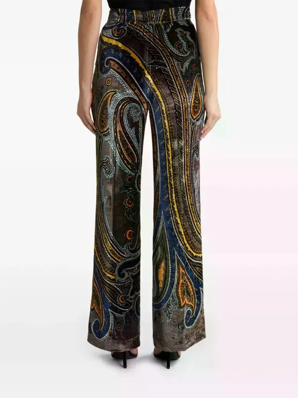 Etro Paisley Motif Velvet Wide-leg Trousers - Grey