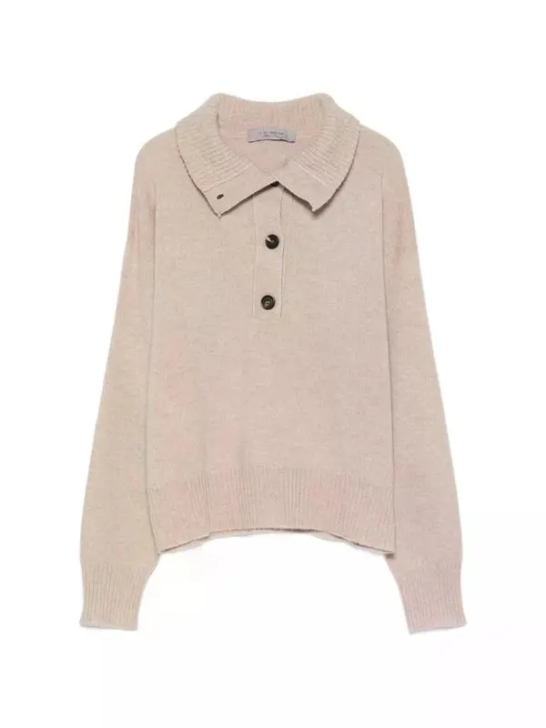 D.exterior Fine Knit Polo Collar Sweater - Neutrals