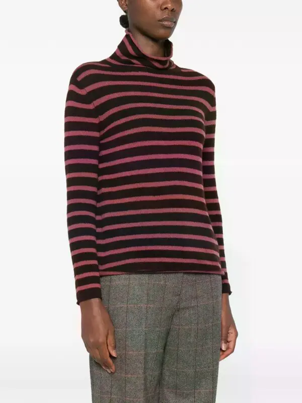 BEYOU Striped Roll-neck Sweater