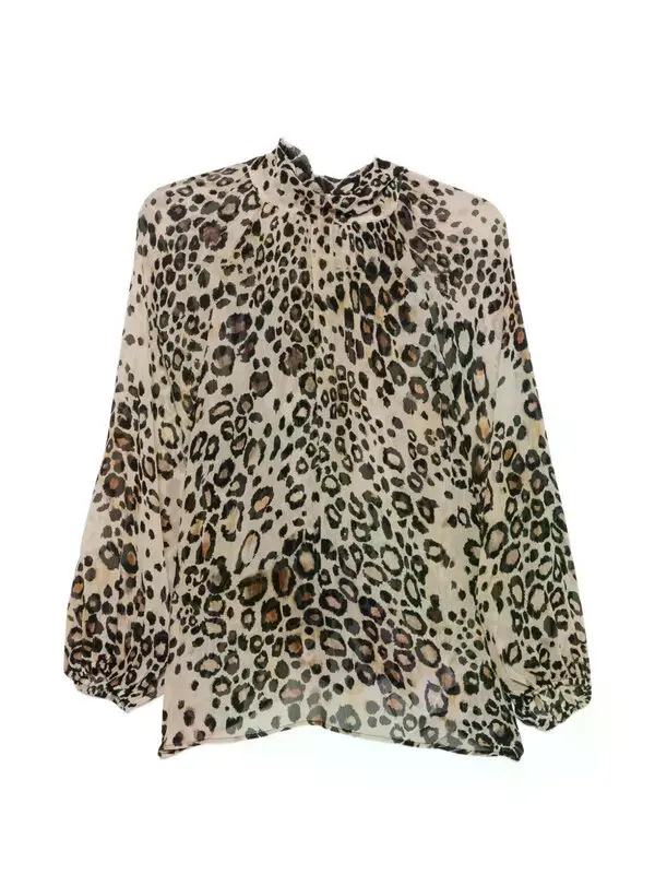 MARCCAIN Leopard Print High Neck Blouse With Bow Detail