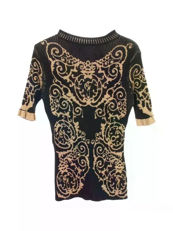 Fendi Rib Knit Patterned Short Sleeve Top