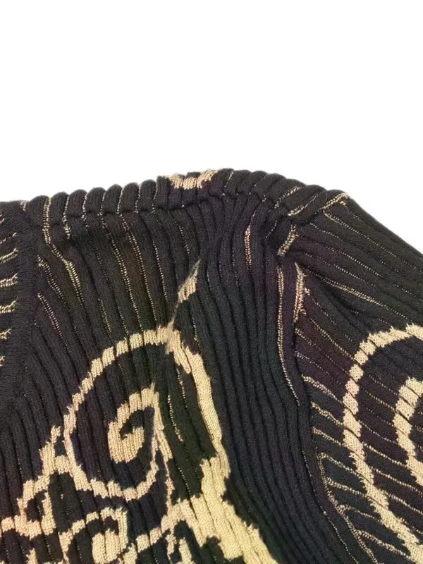 Fendi Rib Knit Patterned Short Sleeve Top