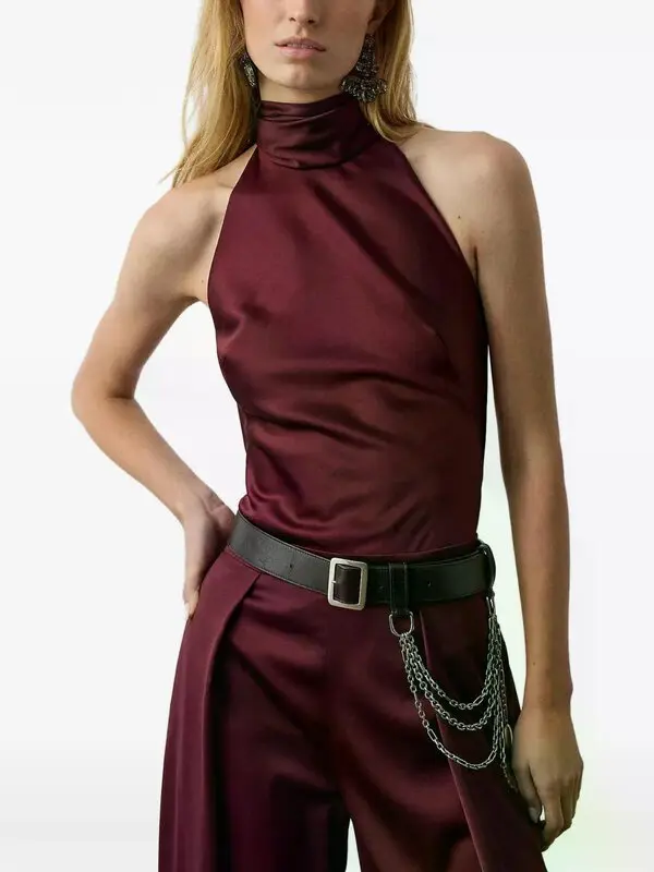Polo Ralph Lauren Stretch Silk Charmeuse Halter Top - Red