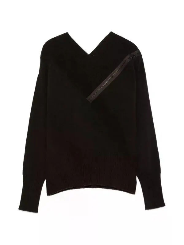 D.exterior Zip-detail V-neck Sweater