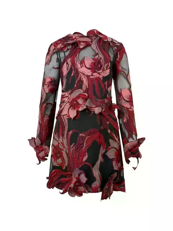 Alberta Ferretti Floral Pattern Long Sleeve Mini Dress