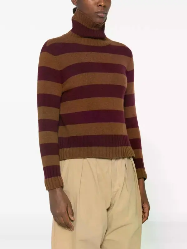 BEYOU Striped Roll-neck Sweater