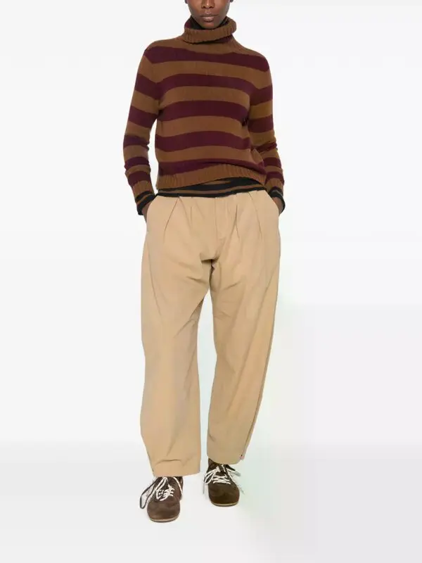 BEYOU Striped Roll-neck Sweater - Brown