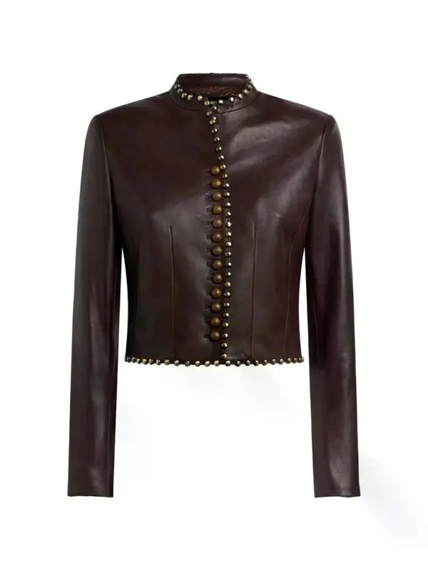 Etro Cropped Leather Jacket With Studs - Red