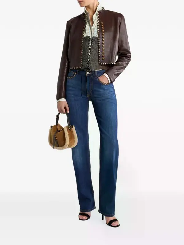 Etro Cropped Leather Jacket With Studs