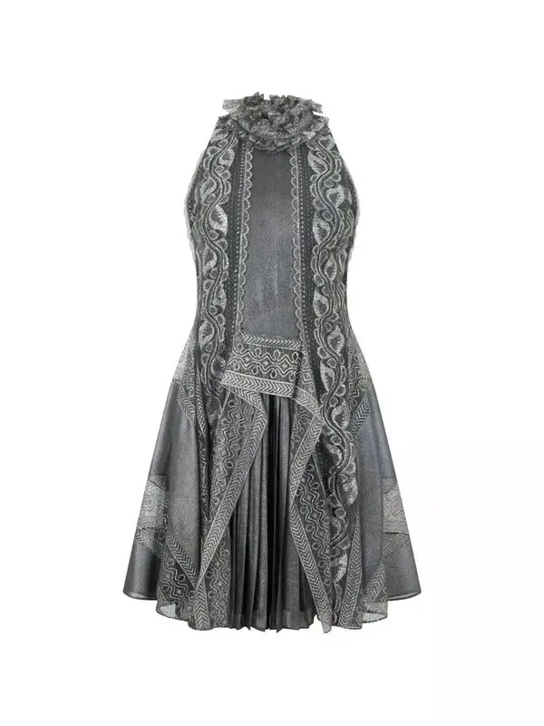 Alberta Ferretti Ruffled-neck Pleated Mini Dress
