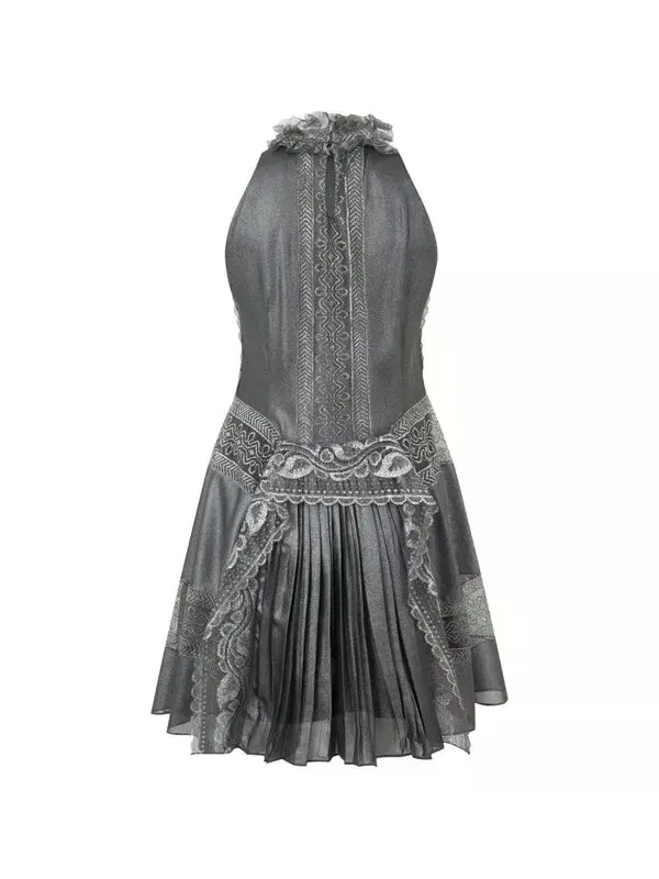 Alberta Ferretti Ruffled-neck Pleated Mini Dress