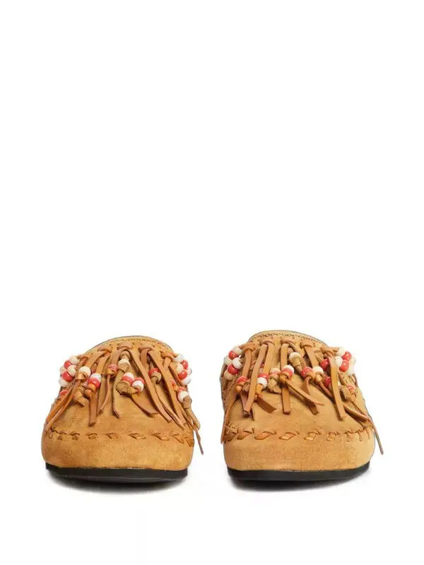 Alanui The Journey Beaded Fringed Mules - Neutrals