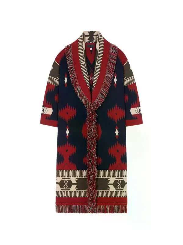 Alanui Icon Jacquard Fringed Coat - Blue