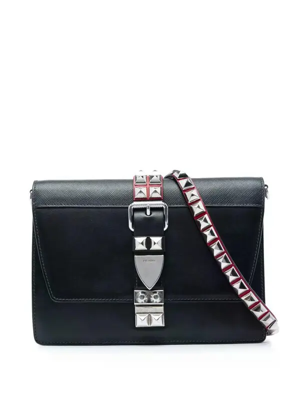 Prada 2018-2020 City Calf And Saffiano Studded Elektra Crossbody Bag - Black