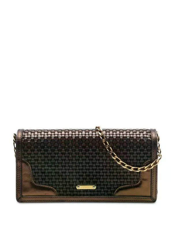 Burberry 2000-2017 Metallic Woven Calfskin And Suede Flap Crossbody Bag - Brown