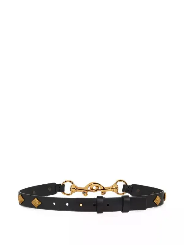 Etro Leather Pony Belt With Diamond-shaped Studs