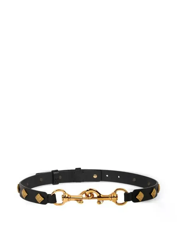 Etro Leather Belt With Diamond-shaped Studs And Gold-tone Hardware - Black