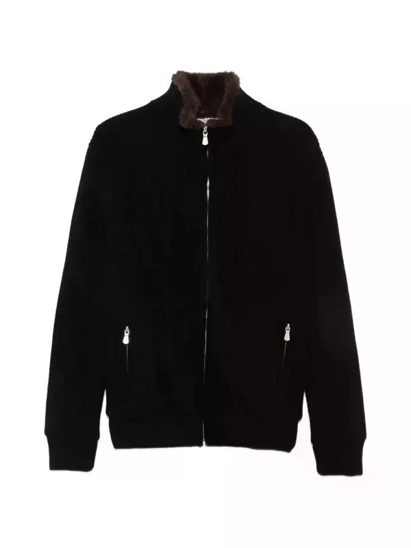 BARBA NAPOLI Ribbed-knit Faux-fur-trim Jacket