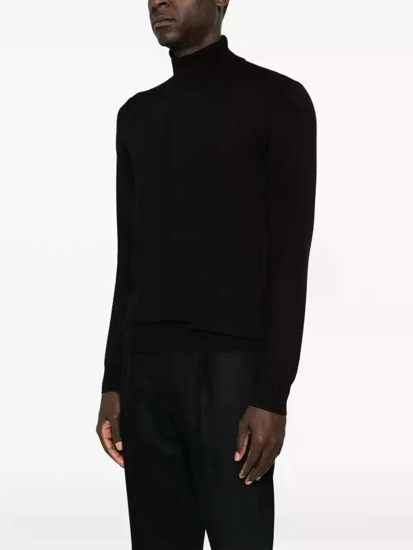 GRAN SASSO Fine Knit Wool Roll Neck Sweater - Black