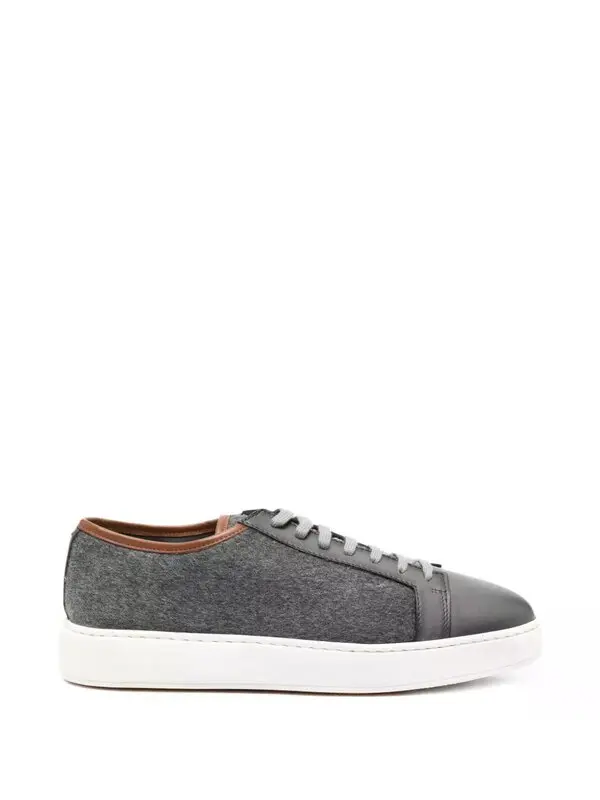 Santoni Cashmere And Leather Low-top Sneakers